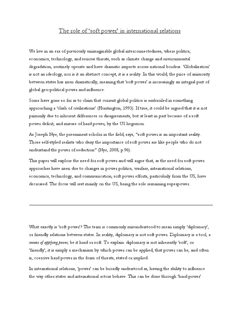 The Role of Soft Power in US Politics | PDF | Soft Power | Superpowers