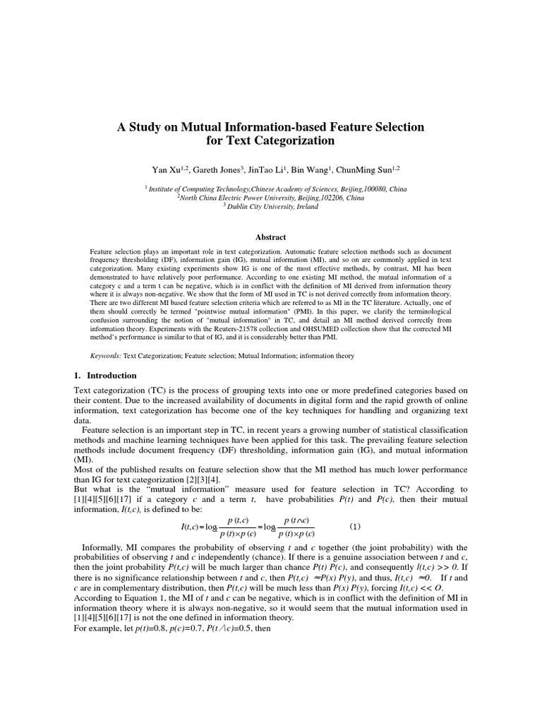 A Study On Mutual Information-Based Feature Selection For Text ...