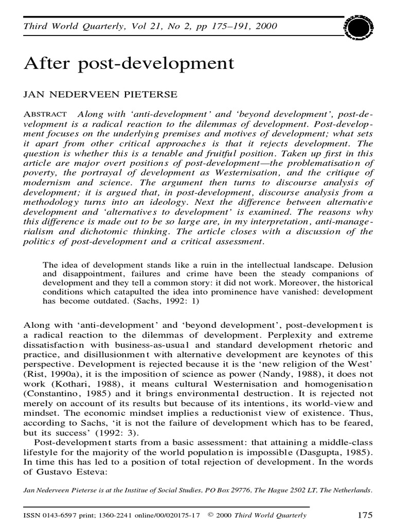After Post-Development: Jan Nederveen Pieterse | PDF | Development ...