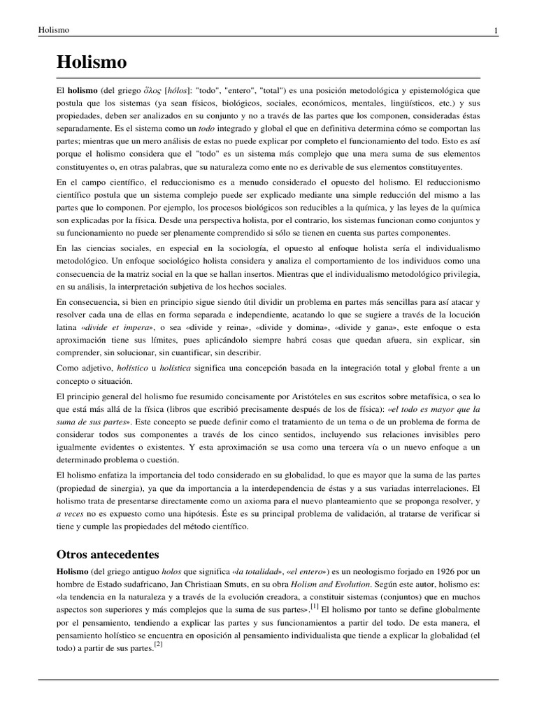 Holismo PDF | PDF | Holismo | Metafísica de la mente