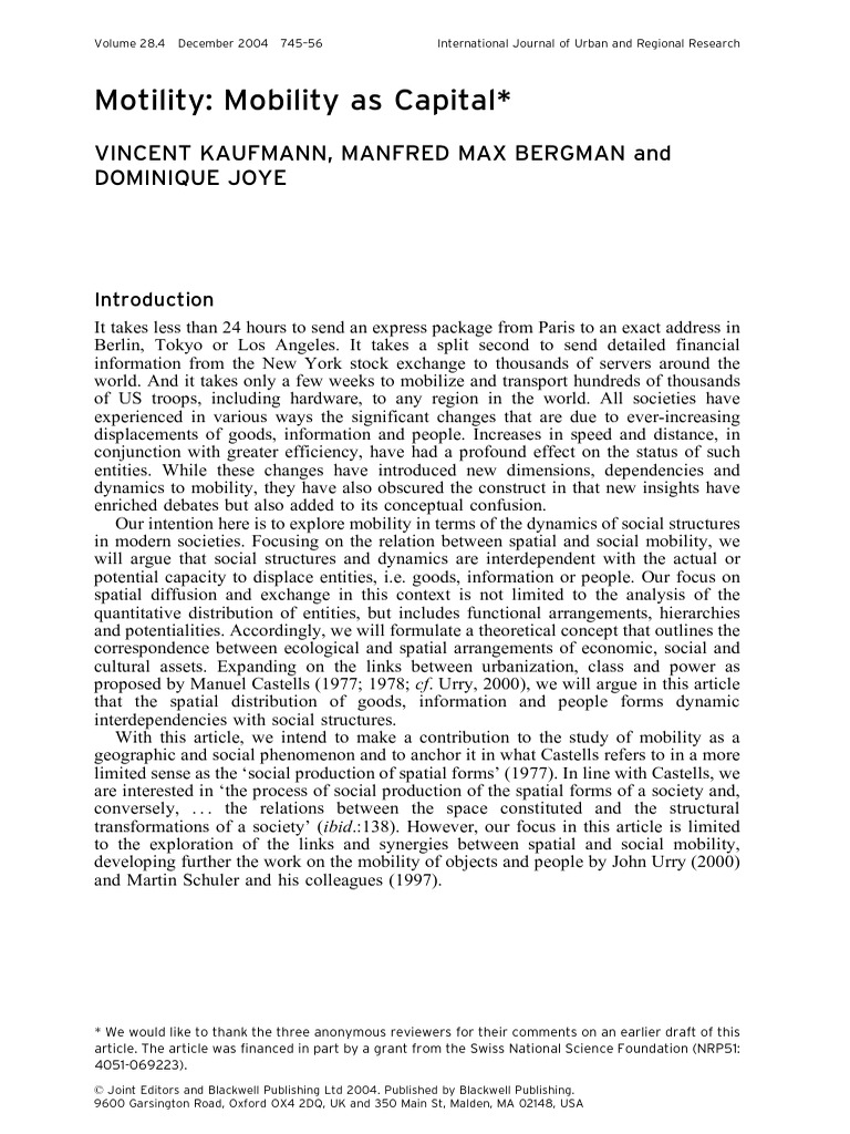 Motility: Mobility As Capital : Vincent Kaufmann, Manfred Max Bergman ...