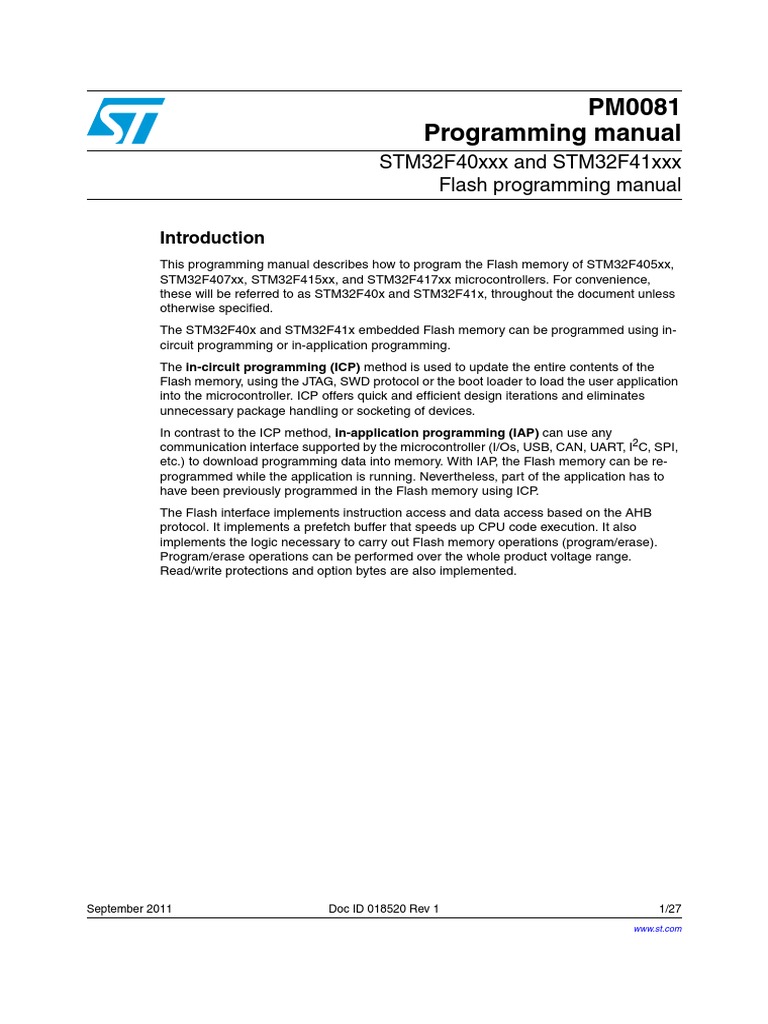 PM0081 Programming Manual: STM32F40xxx and STM32F41xxx Flash ...