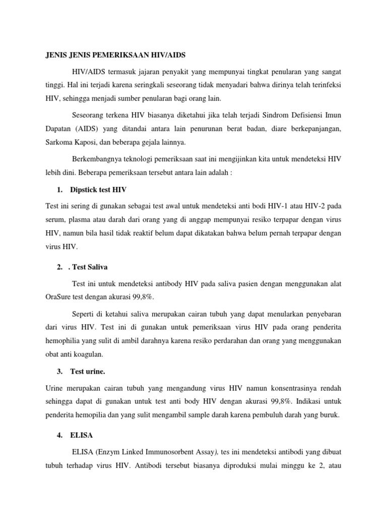 Jenis Jenis Pemeriksaan Hiv | PDF