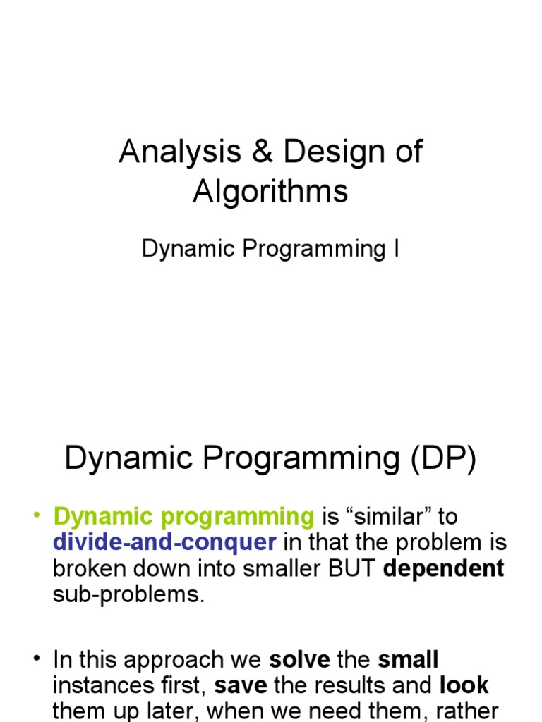 Analysis And Design Of Algorithms Dynamic Programming I Pdf Dynamic Programming Time Complexity