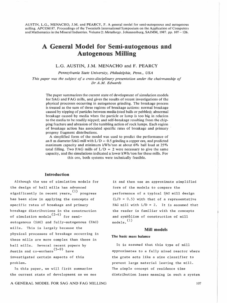 A General Model For Semi-Autogenous and Autogenous Milling | PDF | Mill ...