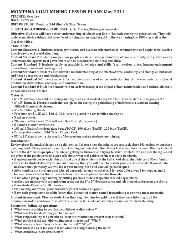 Gold Mining 2014 Web Lesson | PDF | Gold | Mining