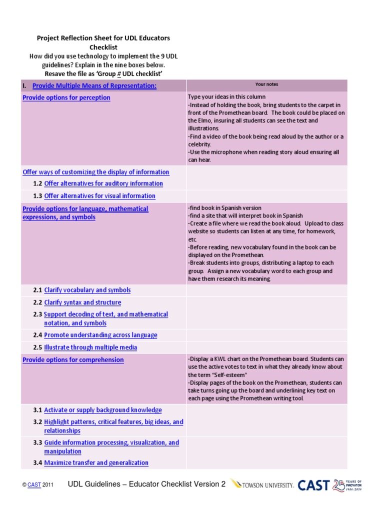 UDL Educators Checklist | PDF | Reading (Process) | Reading Comprehension