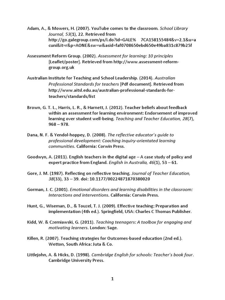 Edfd472 A2 Reference List | PDF | Pedagogy | Teachers