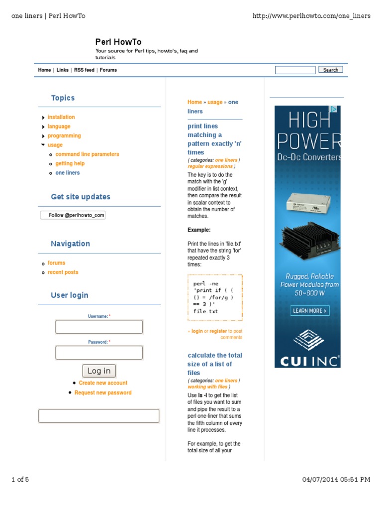 Perl One Liner | PDF | Perl | Internet Forum