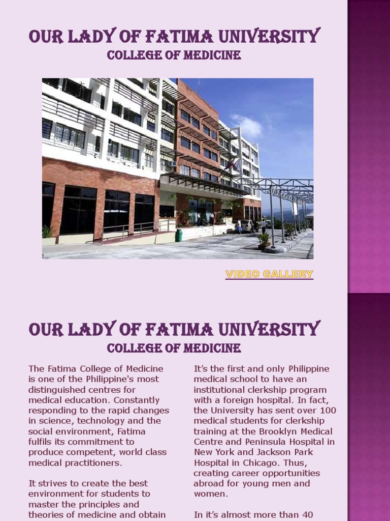Philippines - Our Lady of Fatima University | Medical School | Doctor ...