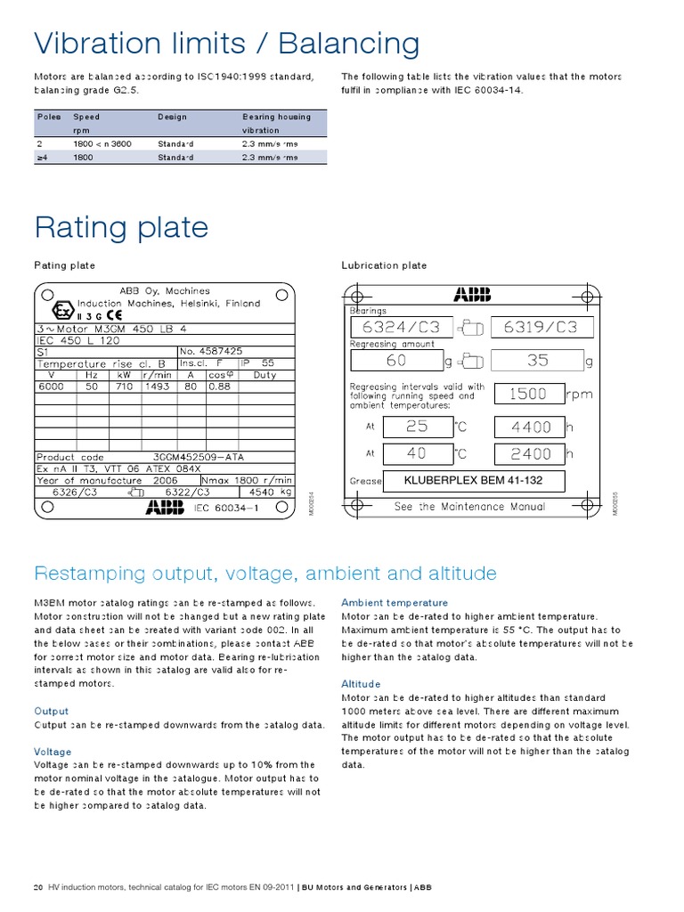 Vibration Limits / Balancing: Restamping Output, Voltage, Ambient and ...