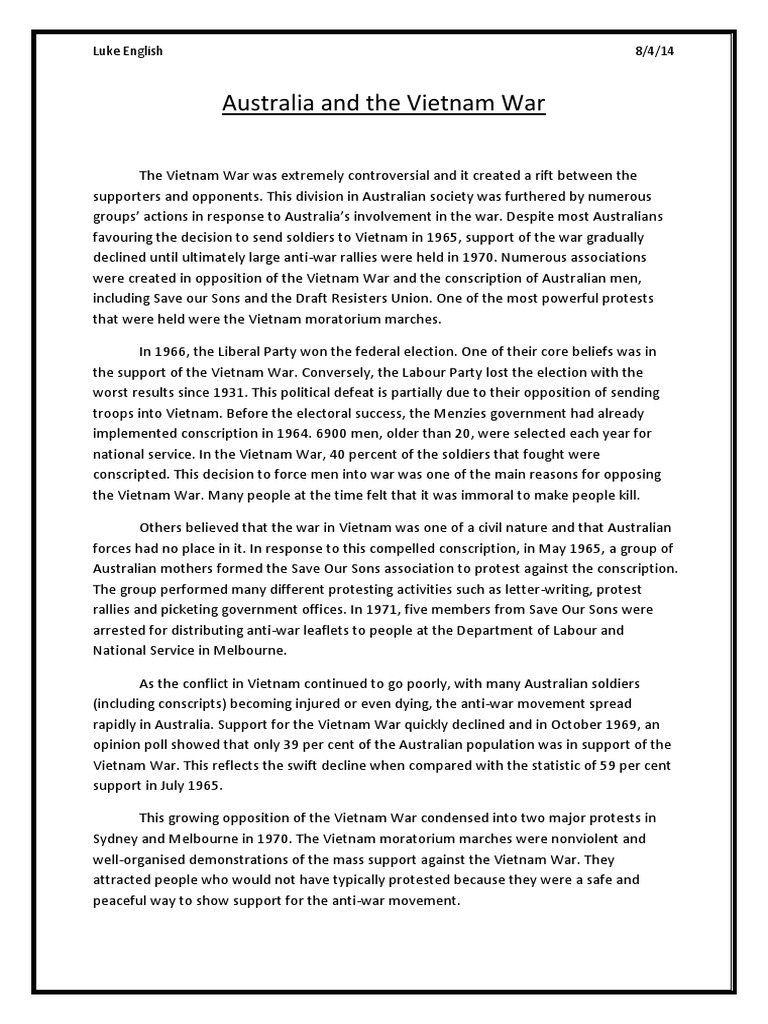 Australia and The Vietnam War | PDF | Vietnam War | Conscription