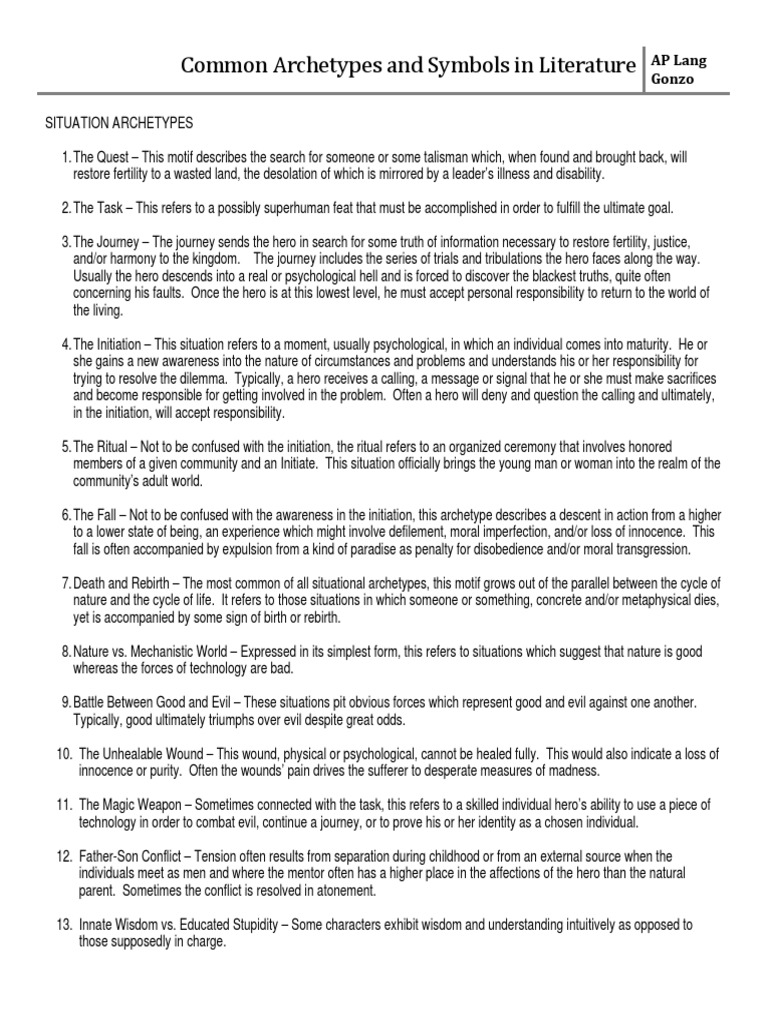 Common Archetypes and Symbols in Literature | PDF | Hero | Heaven