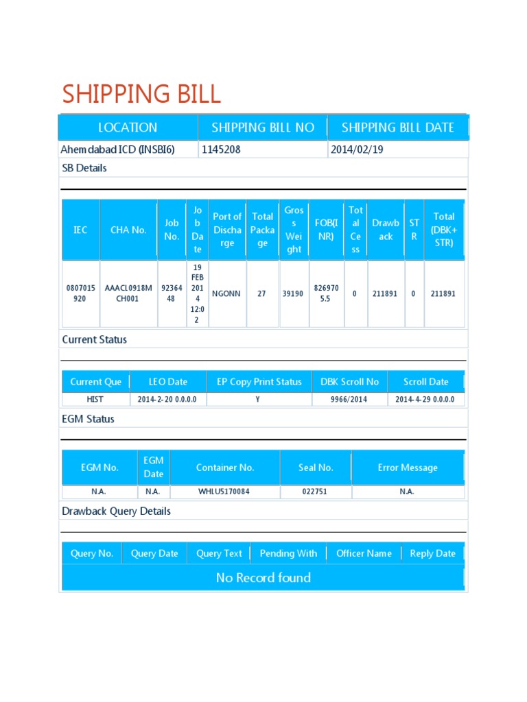 Shipping Bill Status and Details | PDF | Technology & Engineering