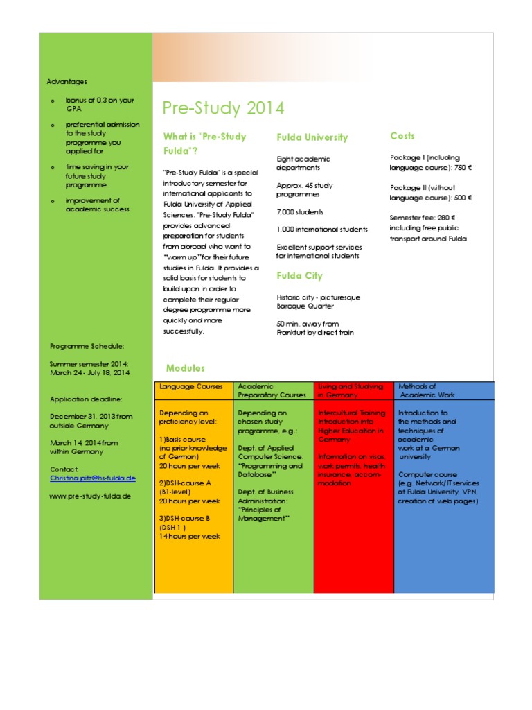 Pre-Study Program for International Students | PDF | University And College Admission ...