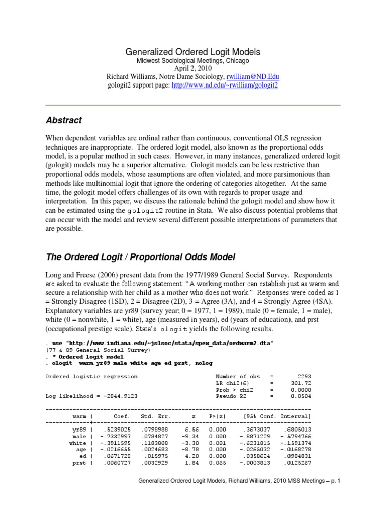 Generalized Ordered Logit Models: April 2, 2010 Richard Williams, Notre ...