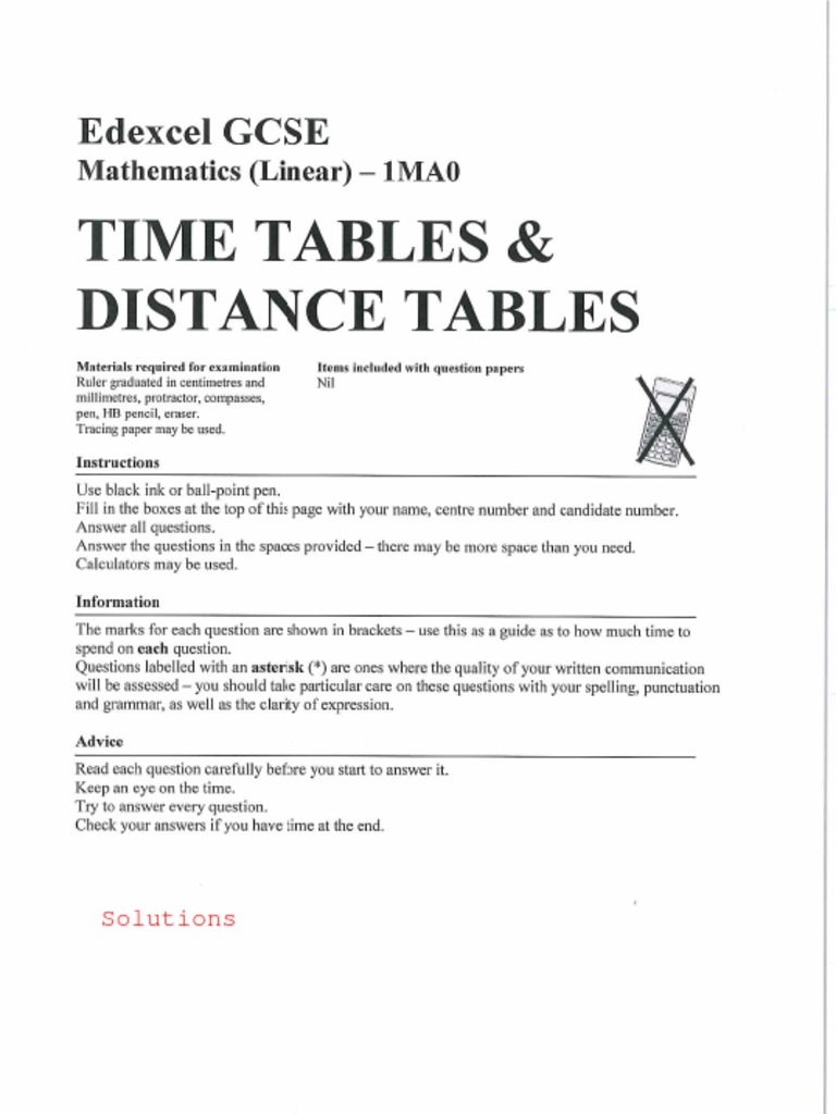 GCSE Topics - Timetables and Distance Tables - Answers | PDF