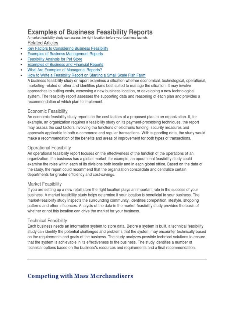 Examples of Business Feasibility Reports | PDF | Feasibility Study ...
