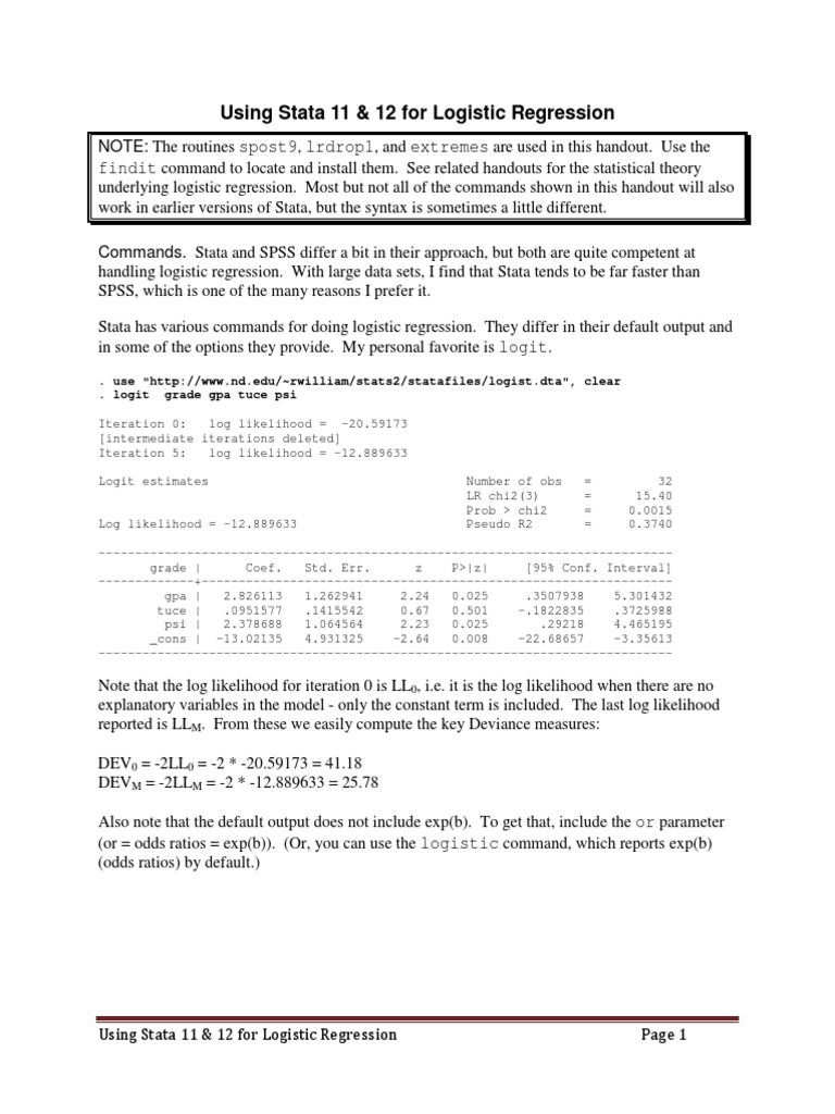 Using Stata 11 & 12 For Logistic Regression | PDF | Categorical Variable | Logistic Regression