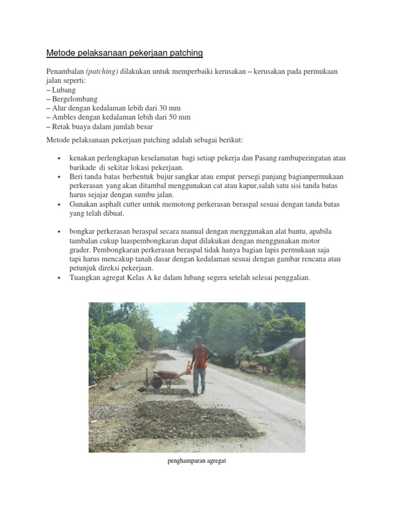 Metode Pelaksanaan Pekerjaan Patching | PDF | Teknologi & Rekayasa