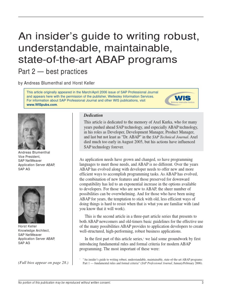 An Insider's Guide To Writing Robust, Understandable, Maintainable, State-Of-The-Art ABAP ...