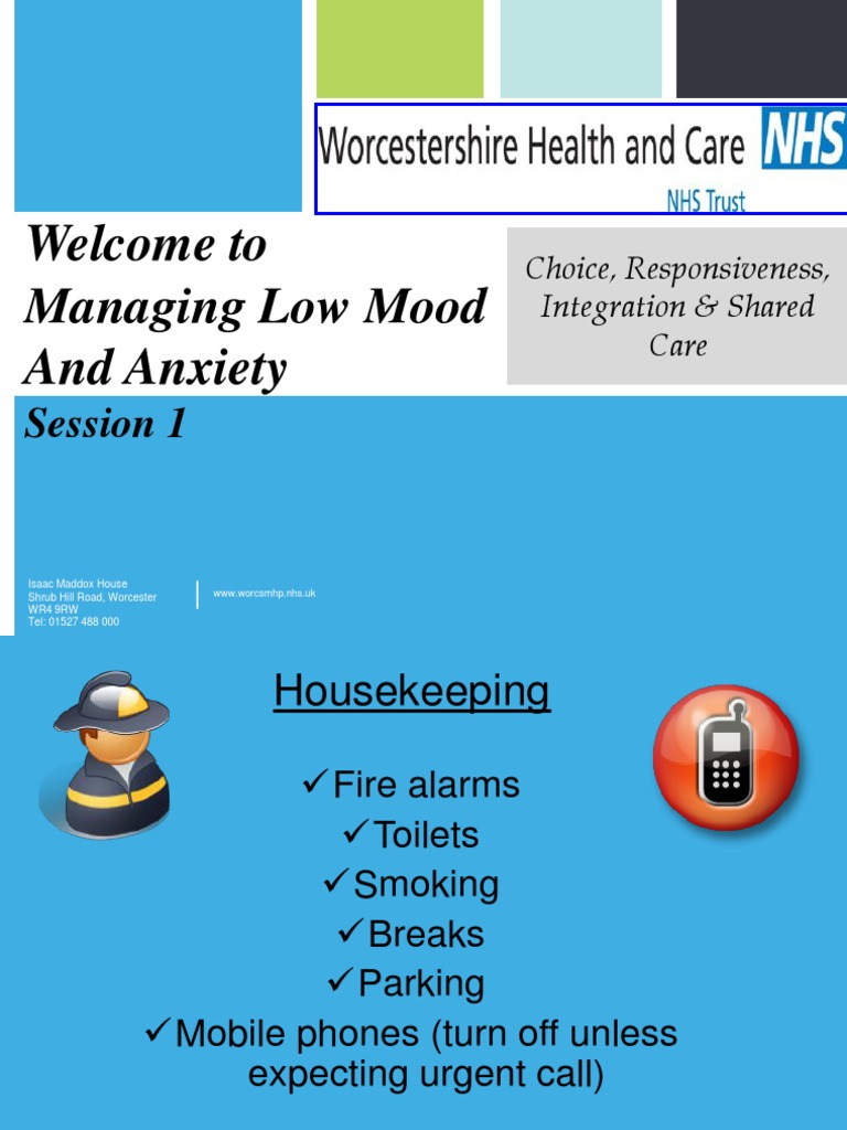 Welcome To Managing Low Mood and Anxiety: Session 1 | PDF | Cognitive ...