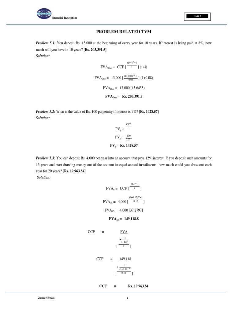 Unit # 5 Problems Related TVM | PDF | Present Value | Interest