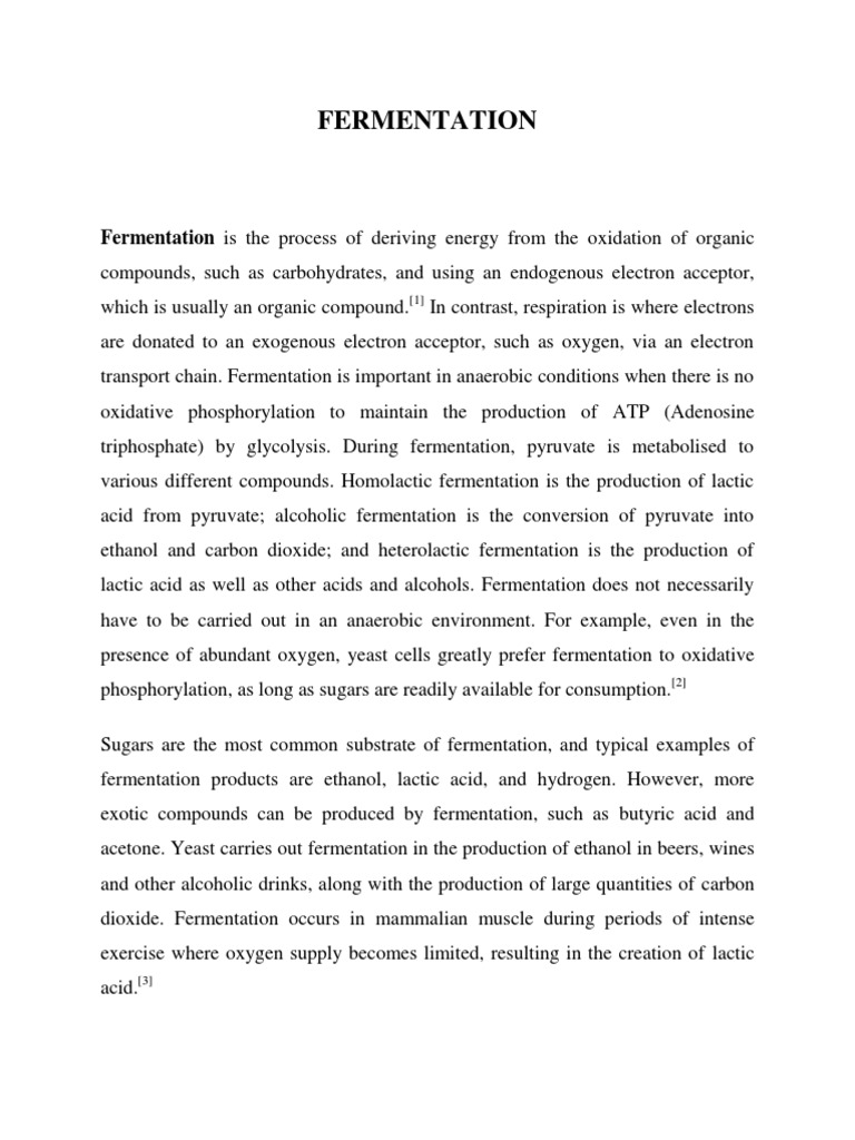 Fermentation: Fermentation Is The Process of Deriving Energy From The ...
