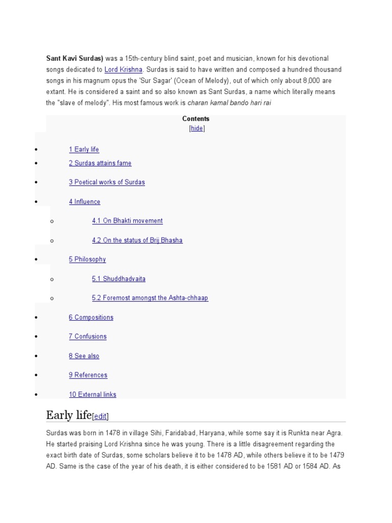 Early Life: Sant Kavi Surdas) Was A 15th-Century Blind Saint, Poet and ...