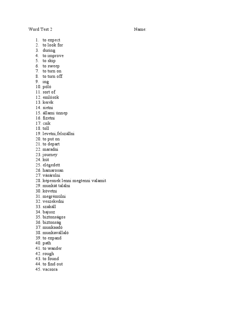 Word Test 2 Elementary | PDF | Teaching Methods & Materials