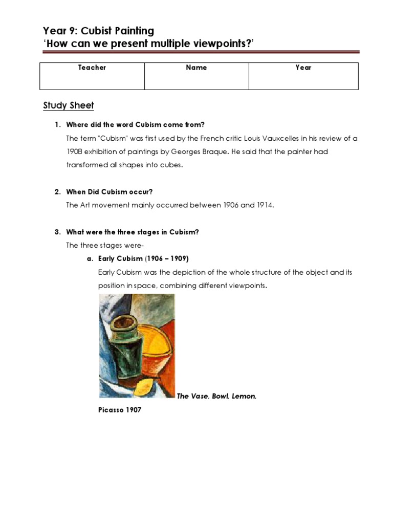 Cubism Study Sheet | PDF | Cubism | Plastic Arts