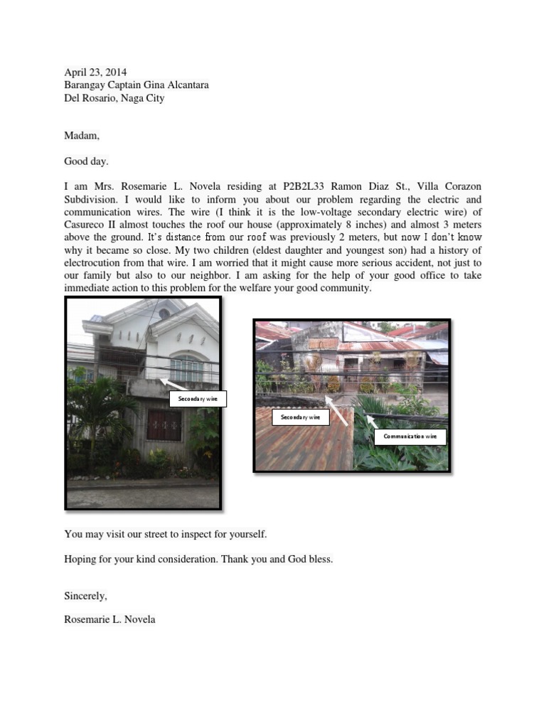 Barangay Letter - Electric Wire | PDF
