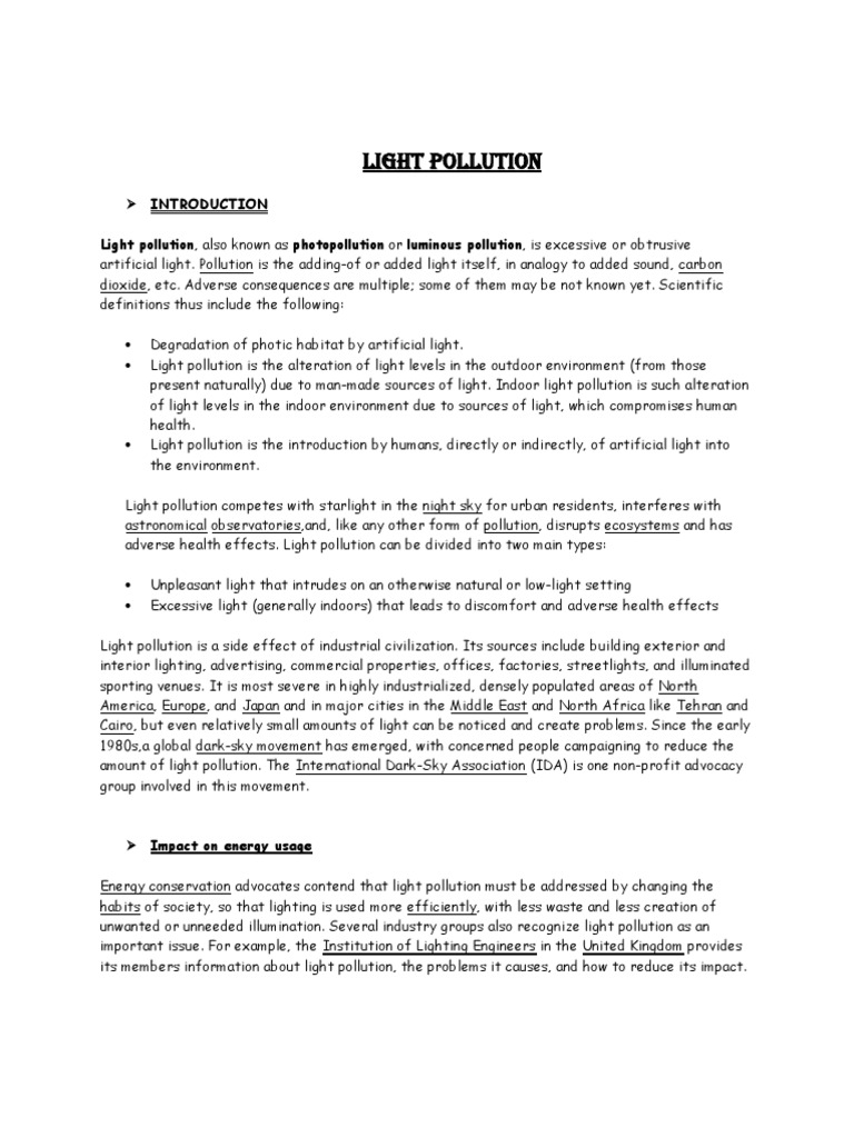 Light Pollution | PDF | Lighting | Light