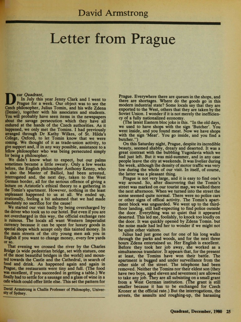 Armstrong, Letter From Prague | PDF | Science | Philosophical Science