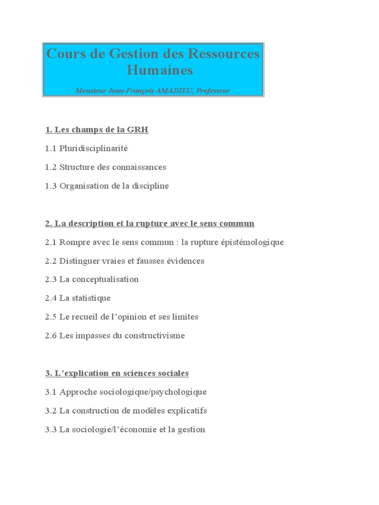 Cours de Gestion Des Ressources Humaines | PDF