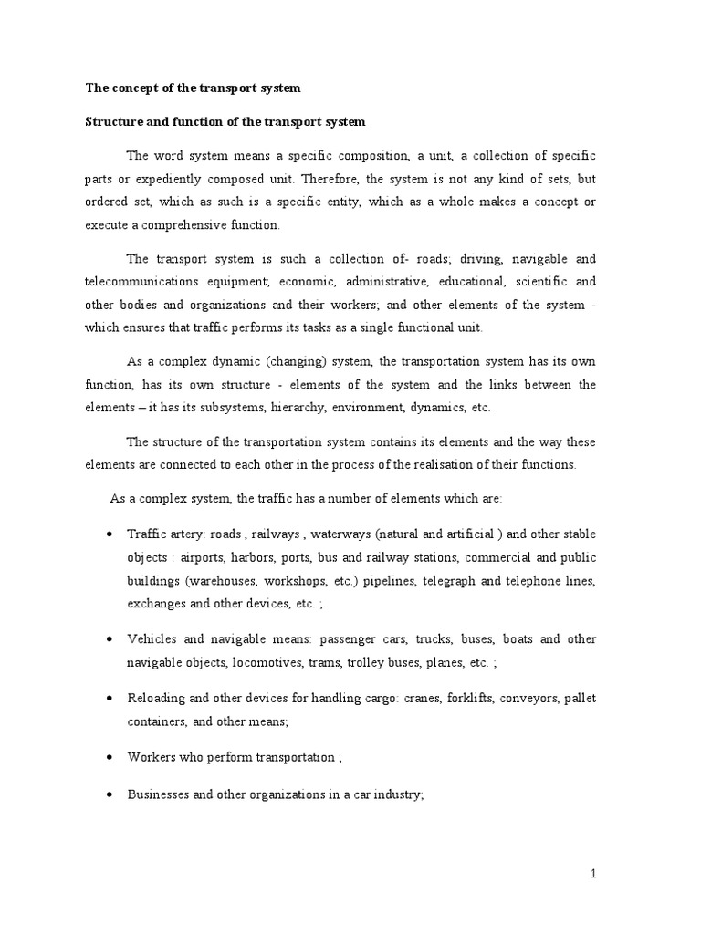 The Concept of The Transport System | PDF | System | Transport