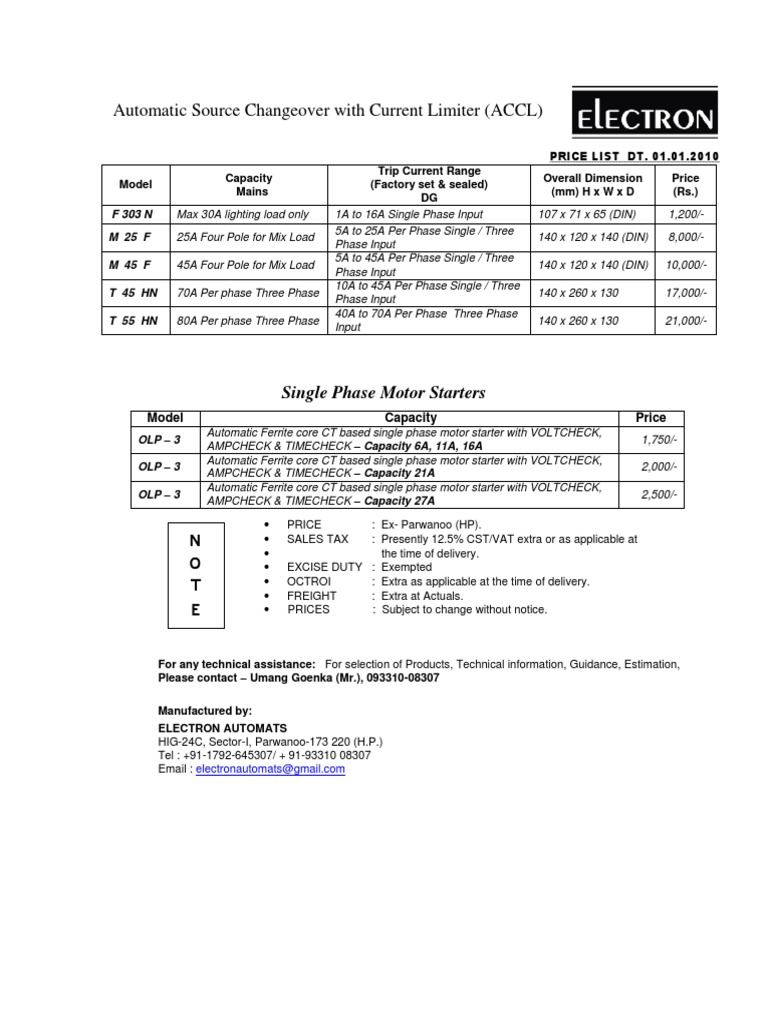Electron ACCL Price List 2010 | PDF | Science & Mathematics | Computers