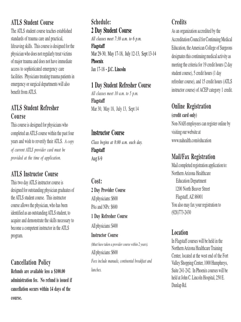 ATLS Student Course Schedule: Credits | PDF | Physician | Emergency ...