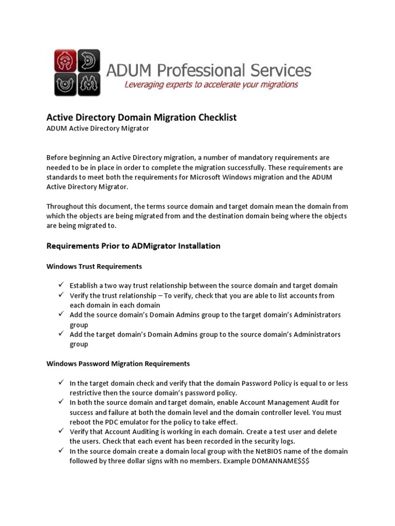 Active Directory Domain Migration Checklist 3 | PDF | Domain Name ...