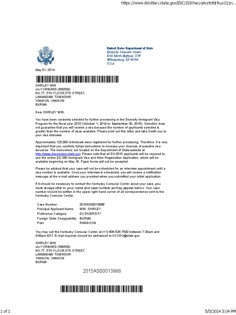 United States Department of State: Kentucky Consular Center 3505 North ...