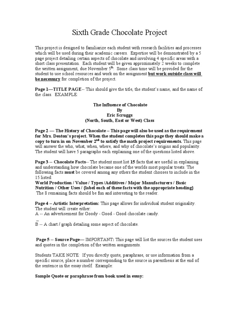 Sixth Grade Chocolate Project | PDF | Behavior Modification | Communication