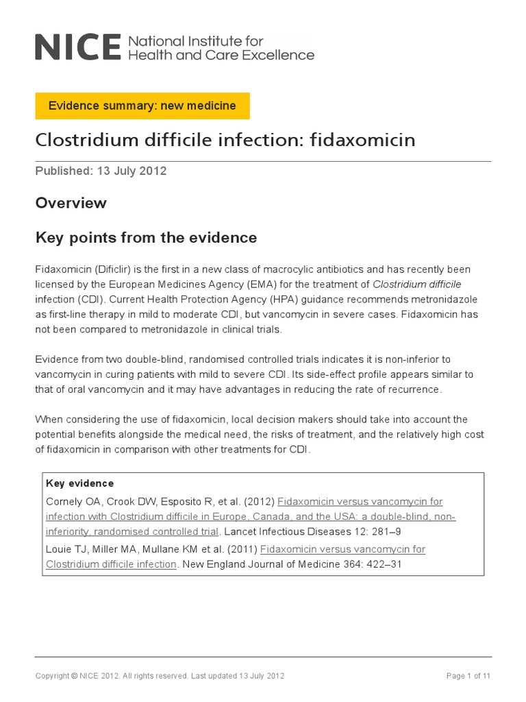 Clostridium Difficile Infection Fidaxomicin Esnm1 | PDF | Antibiotics ...