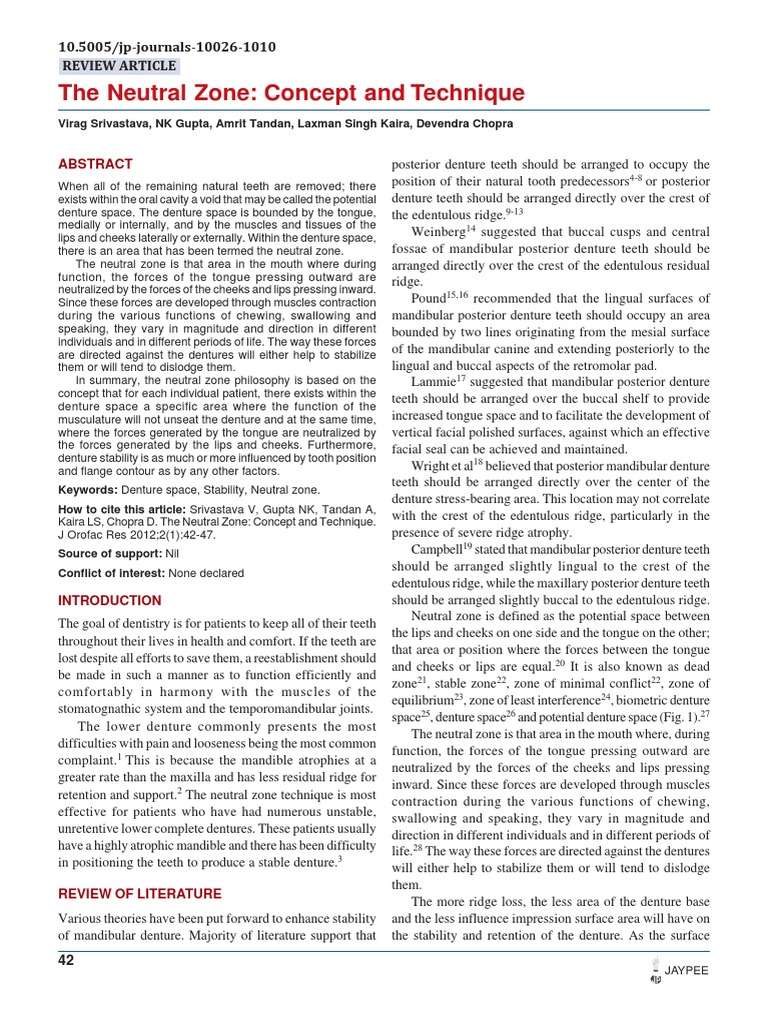 Neutral Zone Concept and Technique | PDF | Dentures | Mouth