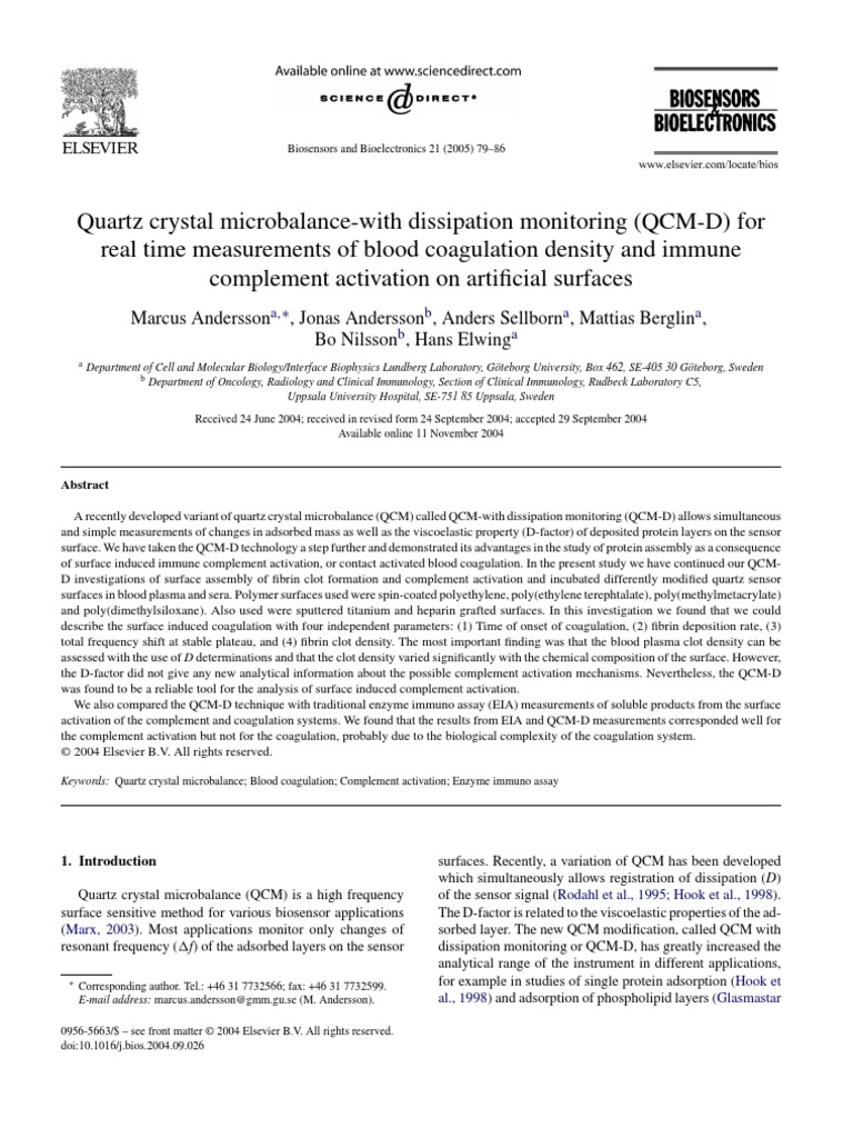 Quartz Crystal Microbalance-With Dissipation Monitoring (QCM-D) For ...