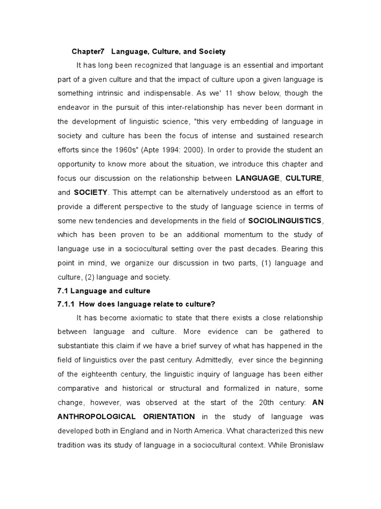 Chapter7 Language, Culture, and Society | PDF | Sociolinguistics | Linguistics