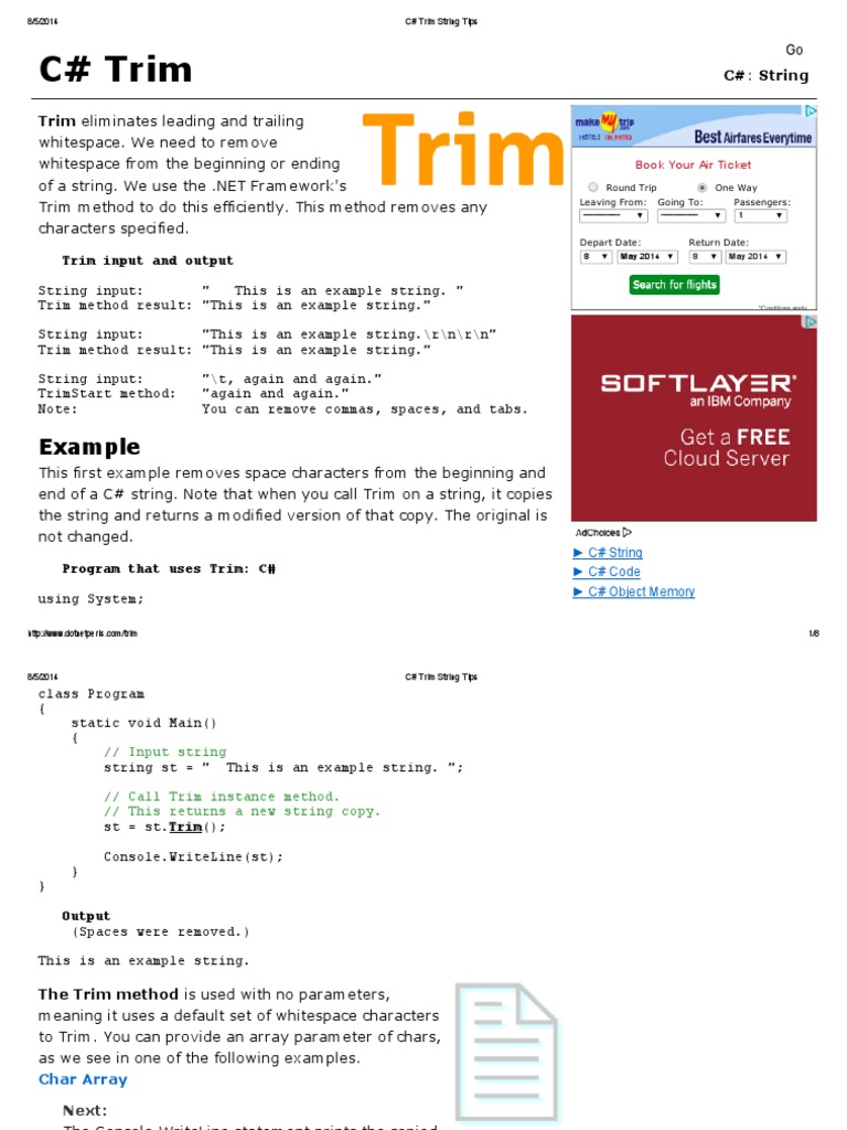 C# Trim String Tips | PDF | String (Computer Science) | C (Programming ...