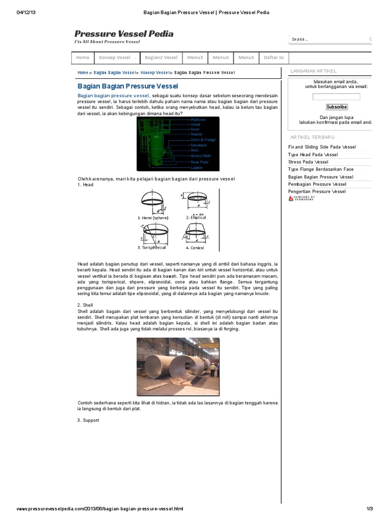 Bagian Bagian Pressure Vessel - Pressure Vessel Pedia | PDF