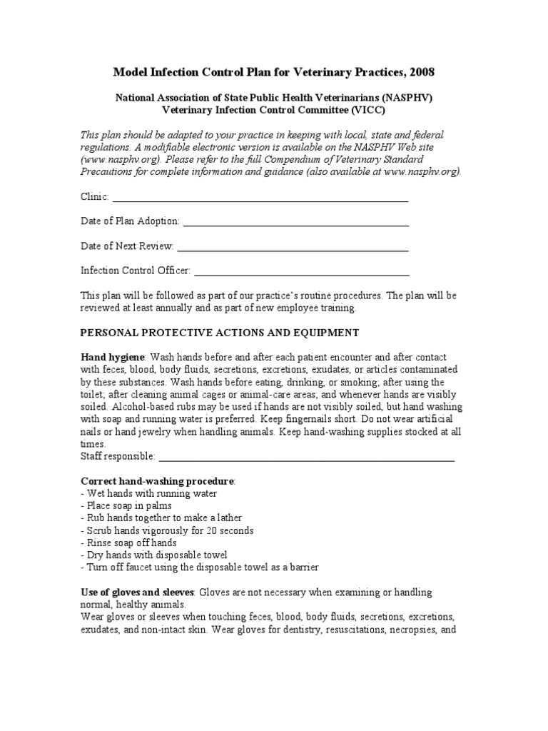 Model Infection Control Plan For Veterinary Practices 2008 | PDF ...