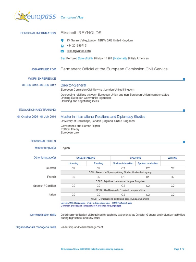 Europass CV Model | PDF