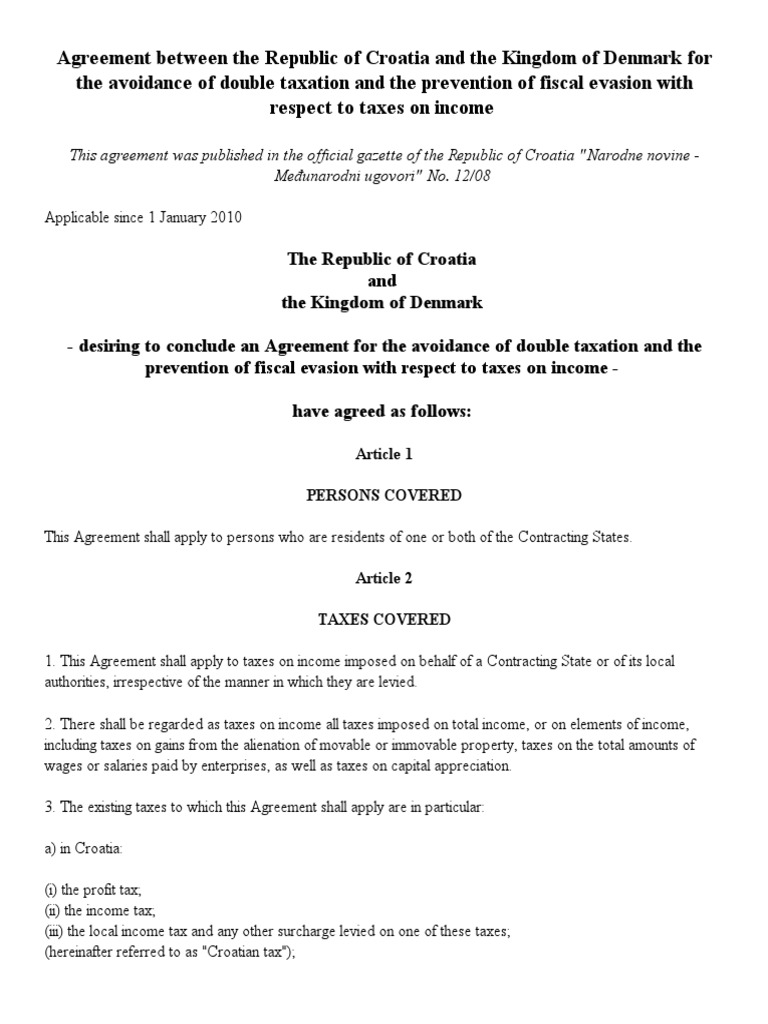 DTC Agreement Between Denmark and Croatia | PDF | Permanent ...
